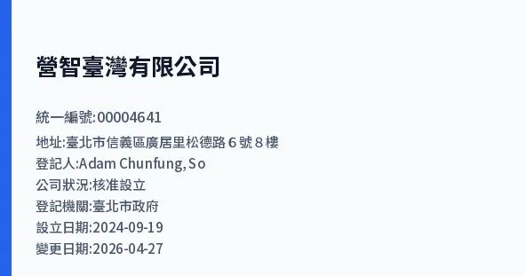 營智臺灣有限公司的照片-統編 00004641(臺北市) 公司登記資料與營業項目詳細圖表