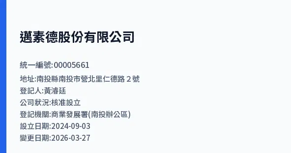 邁素德股份有限公司的照片-統編 00005661(南投縣) 公司登記資料與營業項目詳細圖表