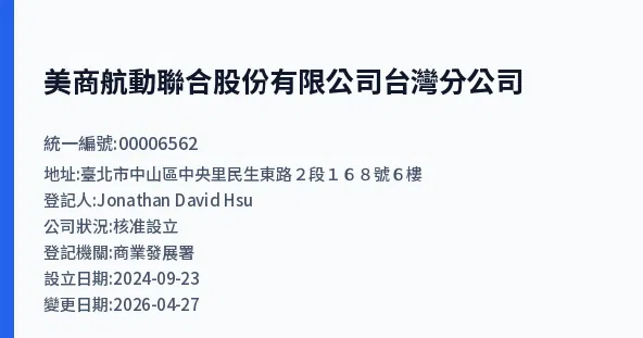 美商航動聯合股份有限公司台灣分公司的照片-統編 00006562(臺北市) 公司登記資料與營業項目詳細圖表