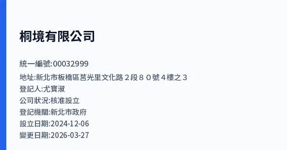 桐境有限公司的照片-統編 00032999(新北市) 公司登記資料與營業項目詳細圖表