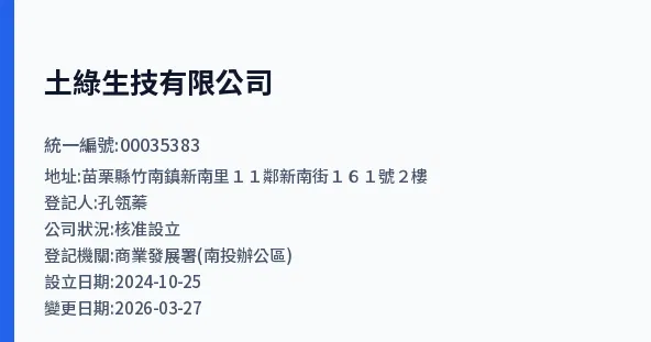 土綠生技有限公司的照片-統編 00035383(苗栗縣) 公司登記資料與營業項目詳細圖表