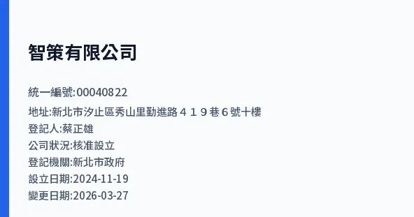 智策有限公司的照片-統編 00040822(新北市) 公司登記資料與營業項目詳細圖表