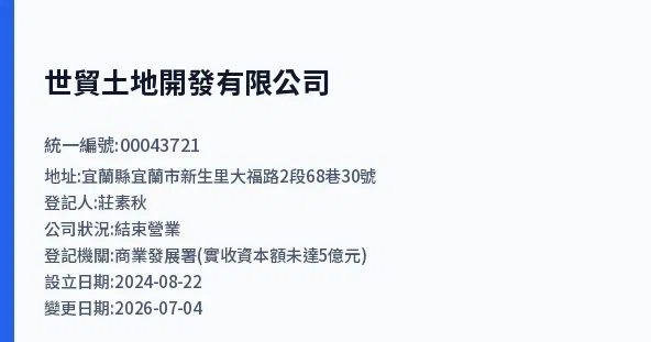 世貿土地開發有限公司的照片-統編 00043721(宜蘭縣) 公司登記資料與營業項目詳細圖表