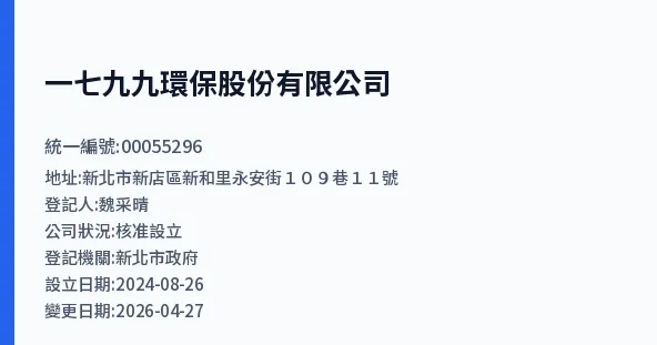 一七九九環保股份有限公司的照片-統編 00055296(新北市) 公司登記資料與營業項目詳細圖表