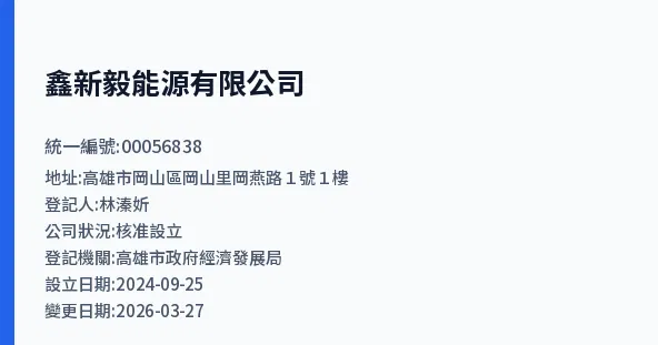 鑫新毅能源有限公司的照片-統編 00056838(高雄市) 公司登記資料與營業項目詳細圖表