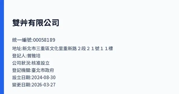 雙艸有限公司的照片-統編 00058189(新北市) 公司登記資料與營業項目詳細圖表