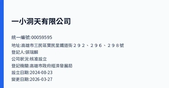 一小洞天有限公司的照片-統編 00059595(高雄市) 公司登記資料與營業項目詳細圖表