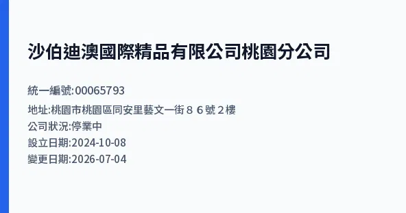 沙伯迪澳國際精品有限公司桃園分公司的照片-統編 00065793(桃園市) 公司登記資料與營業項目詳細圖表