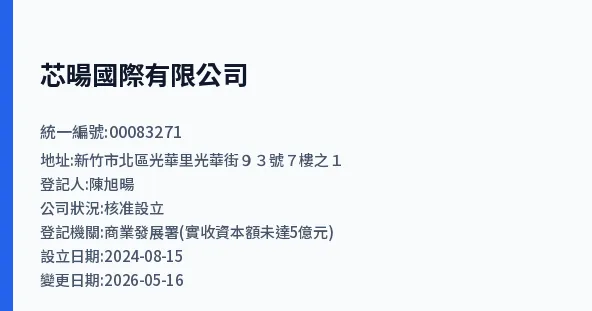 芯暘國際有限公司的照片-統編 00083271(新竹市) 公司登記資料與營業項目詳細圖表