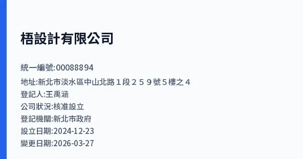 梧設計有限公司的照片-統編 00088894(新北市) 公司登記資料與營業項目詳細圖表
