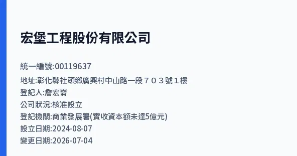 宏堡工程股份有限公司的照片-統編 00119637(彰化縣) 公司登記資料與營業項目詳細圖表