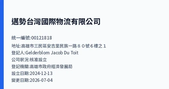 邁勢台灣國際物流有限公司的照片-統編 00121818(高雄市) 公司登記資料與營業項目詳細圖表