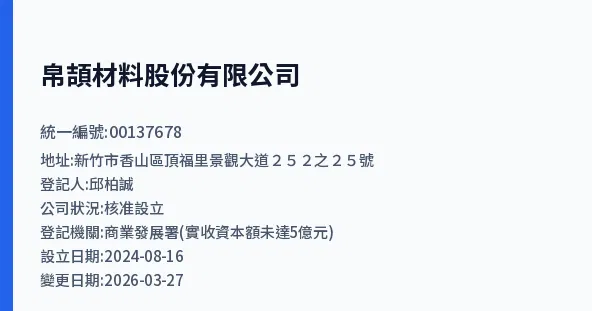 帛頡材料股份有限公司的照片-統編 00137678(新竹市) 公司登記資料與營業項目詳細圖表