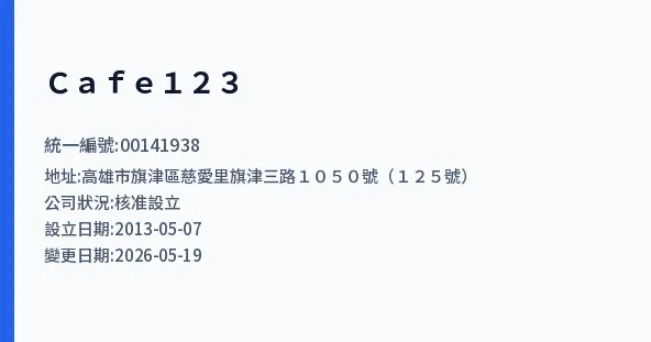 Cafe123的照片-統編 00141938(高雄市) 公司登記資料與營業項目詳細圖表