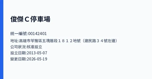 俊傑C停車場的照片-統編 00142401(高雄市) 公司登記資料與營業項目詳細圖表