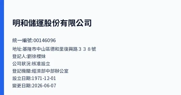 明和儲運股份有限公司的照片-統編 00146096(基隆市) 公司登記資料與營業項目詳細圖表