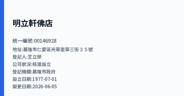 明立軒佛店的照片-統編 00146928(基隆市) 公司登記資料與營業項目詳細圖表