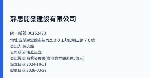 靜思開發建設有限公司的照片-統編 00152473(宜蘭縣) 公司登記資料與營業項目詳細圖表