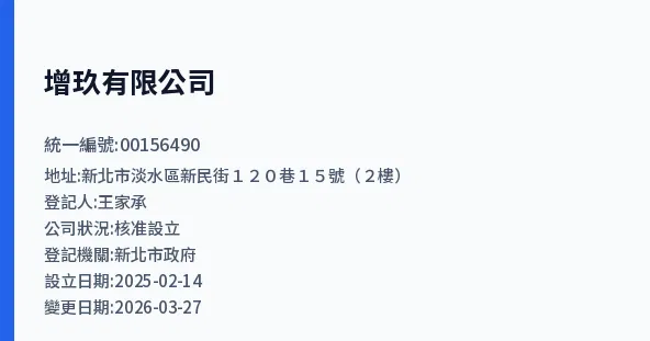 增玖有限公司的照片-統編 00156490(新北市) 公司登記資料與營業項目詳細圖表