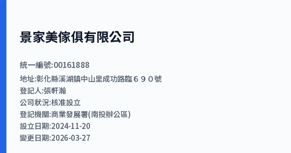 景家美傢俱有限公司的照片-統編 00161888(彰化縣) 公司登記資料與營業項目詳細圖表