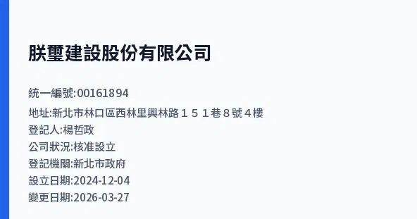 朕璽建設股份有限公司的照片-統編 00161894(新北市) 公司登記資料與營業項目詳細圖表