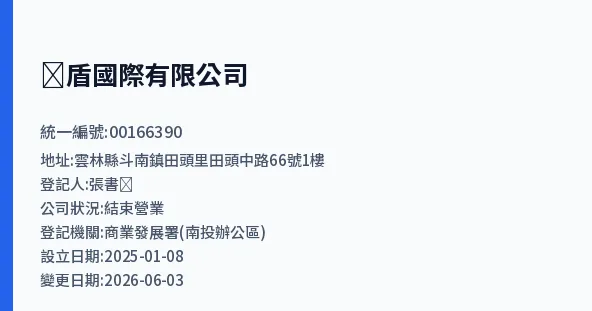 盾國際有限公司的照片-統編 00166390(雲林縣) 公司登記資料與營業項目詳細圖表