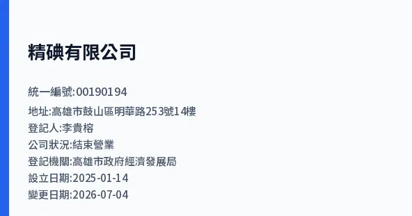 精碘有限公司的照片-統編 00190194(高雄市) 公司登記資料與營業項目詳細圖表