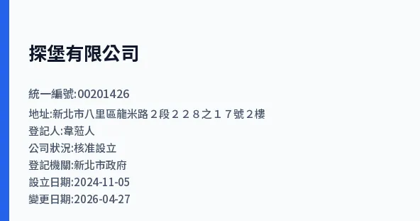 探堡有限公司的照片-統編 00201426(新北市) 公司登記資料與營業項目詳細圖表