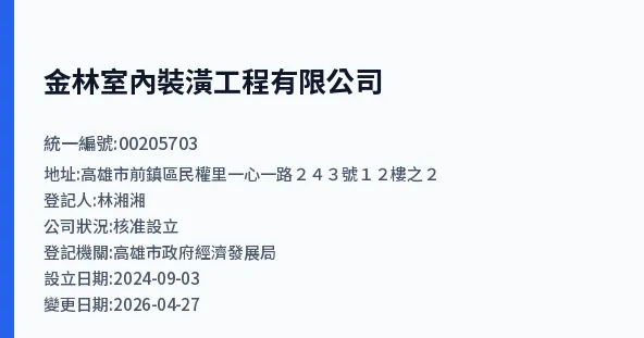 金林室內裝潢工程有限公司的照片-統編 00205703(高雄市) 公司登記資料與營業項目詳細圖表