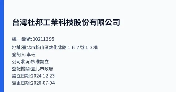 台灣杜邦工業科技股份有限公司的照片-統編 00211395(臺北市) 公司登記資料與營業項目詳細圖表