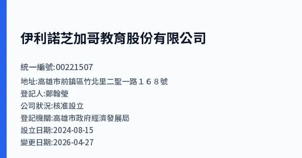 伊利諾芝加哥教育股份有限公司的照片-統編 00221507(高雄市) 公司登記資料與營業項目詳細圖表