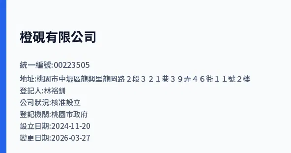 橙硯有限公司的照片-統編 00223505(桃園市) 公司登記資料與營業項目詳細圖表