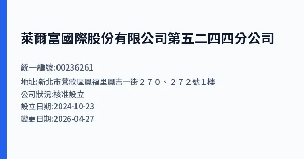 萊爾富國際股份有限公司第五二四四分公司的照片-統編 00236261(新北市) 公司登記資料與營業項目詳細圖表