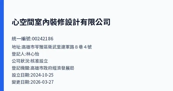 心空間室內裝修設計有限公司的照片-統編 00242186(高雄市) 公司登記資料與營業項目詳細圖表