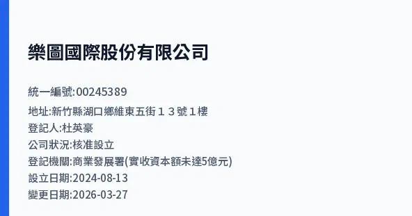 樂圖國際股份有限公司的照片-統編 00245389(新竹縣) 公司登記資料與營業項目詳細圖表