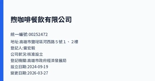 煦咖啡餐飲有限公司的照片-統編 00252472(高雄市) 公司登記資料與營業項目詳細圖表