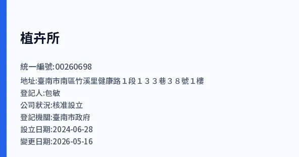植卉所的照片-統編 00260698(臺南市) 公司登記資料與營業項目詳細圖表