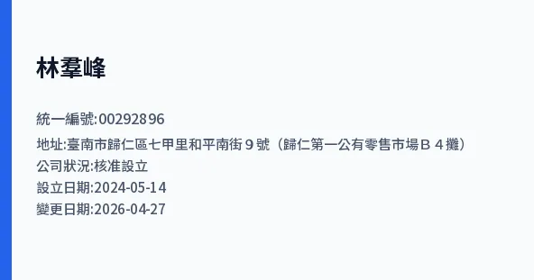 林羣峰的照片-統編 00292896(臺南市) 公司登記資料與營業項目詳細圖表