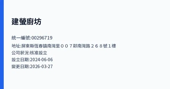 建螢廚坊的照片-統編 00296719(屏東縣) 公司登記資料與營業項目詳細圖表