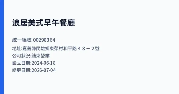 浪居美式早午餐廳的照片-統編 00298364(嘉義縣) 公司登記資料與營業項目詳細圖表