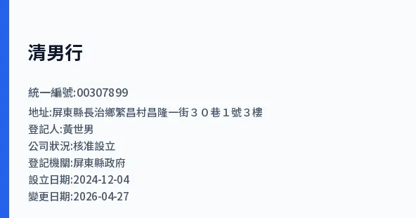 清男行的照片-統編 00307899(屏東縣) 公司登記資料與營業項目詳細圖表