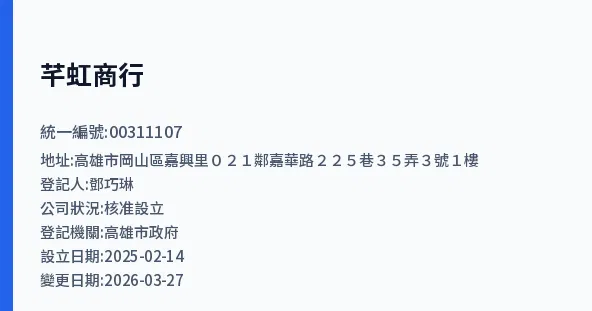 芊虹商行的照片-統編 00311107(高雄市) 公司登記資料與營業項目詳細圖表