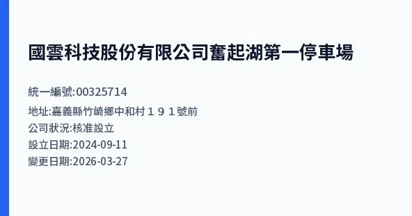 國雲科技股份有限公司奮起湖第一停車場的照片-統編 00325714(嘉義縣) 公司登記資料與營業項目詳細圖表