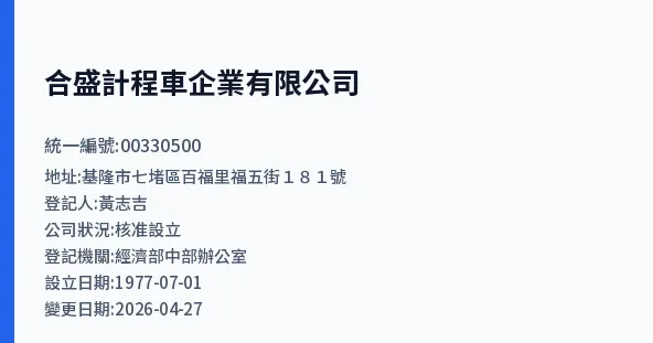 合盛計程車企業有限公司的照片-統編 00330500(基隆市) 公司登記資料與營業項目詳細圖表