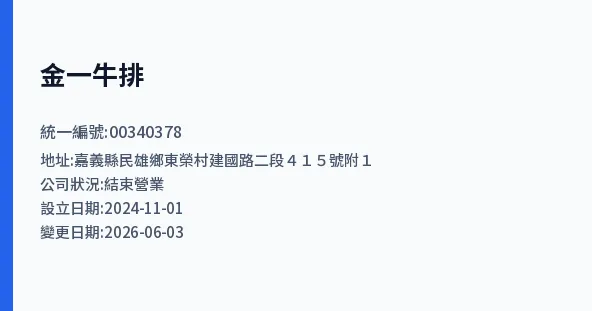 金一牛排的照片-統編 00340378(嘉義縣) 公司登記資料與營業項目詳細圖表