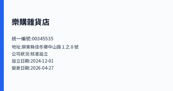 樂購雜貨店的照片-統編 00345535(屏東縣) 公司登記資料與營業項目詳細圖表