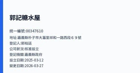 郭記糖水屋的照片-統編 00347610(嘉義縣) 公司登記資料與營業項目詳細圖表