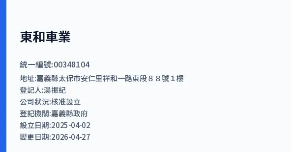 東和車業的照片-統編 00348104(嘉義縣) 公司登記資料與營業項目詳細圖表