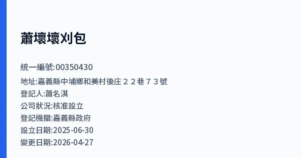 蕭壞壞刈包的照片-統編 00350430(嘉義縣) 公司登記資料與營業項目詳細圖表