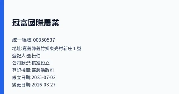 冠富國際農業的照片-統編 00350537(嘉義縣) 公司登記資料與營業項目詳細圖表